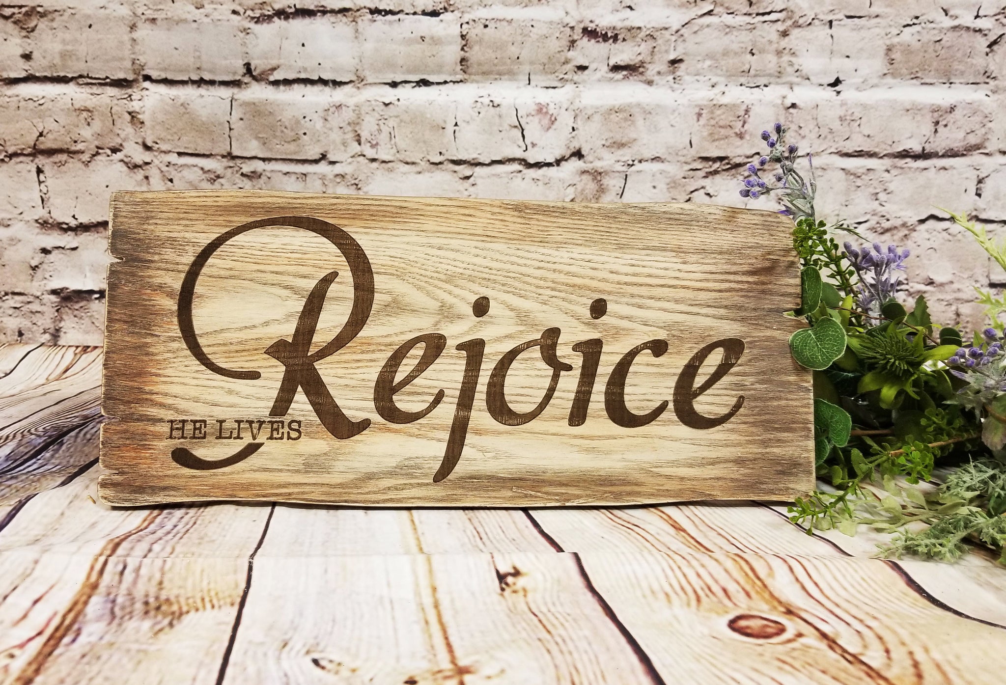 Rejoice He Lives Religious Wood Sign | Designer DIY